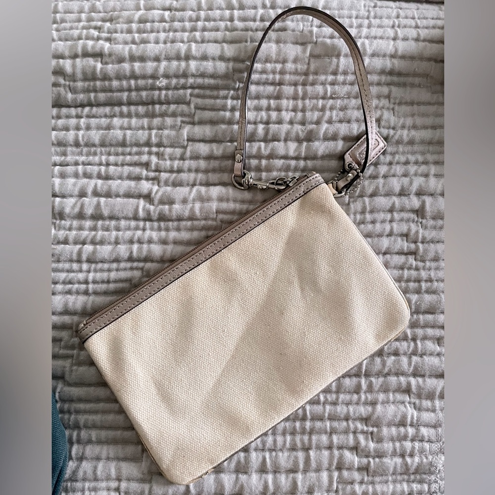 Coach Seashell Canvas & Metallic Leather Wristlet - Gem